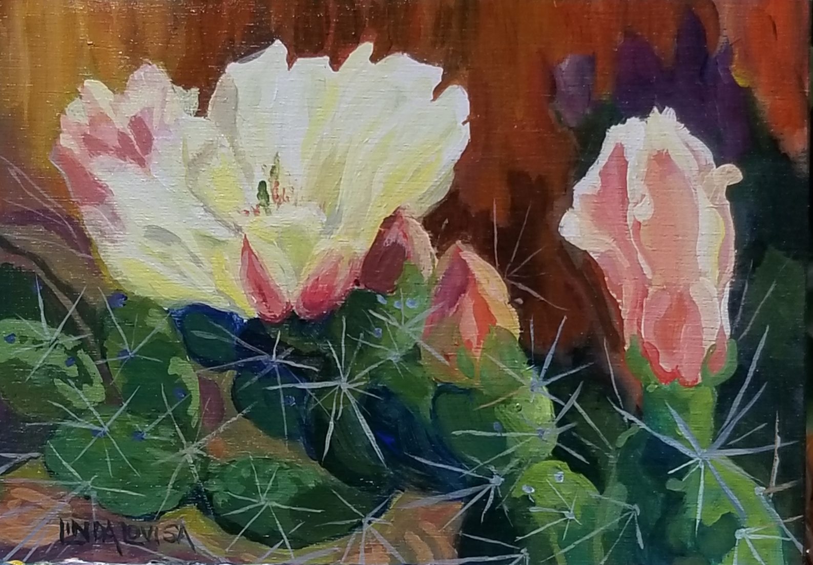 Prickly Pear Cactus on Birch Panel | Linda Lovisa